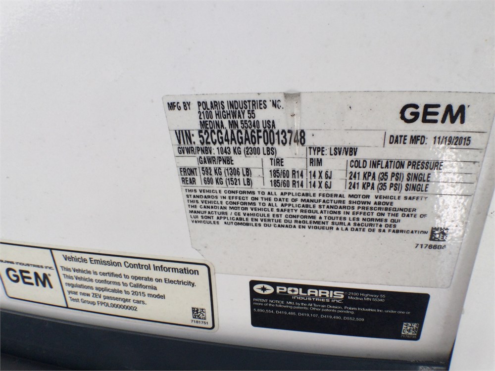 BIDERA Government Auctions - 2015 Polaris GEM e4 Electric Vehicle BIDERA Government Auctions - 2015 Polaris GEM e4 Electric Vehicle
